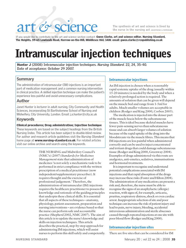 Intramuscular Injection Techniques | PDF | Injection (Medicine) | Syringe