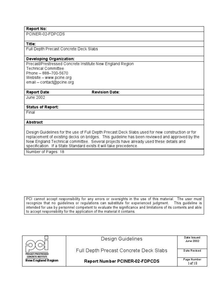 Full Precast Slabs PCI | PDF | Prestressed Concrete | Concrete
