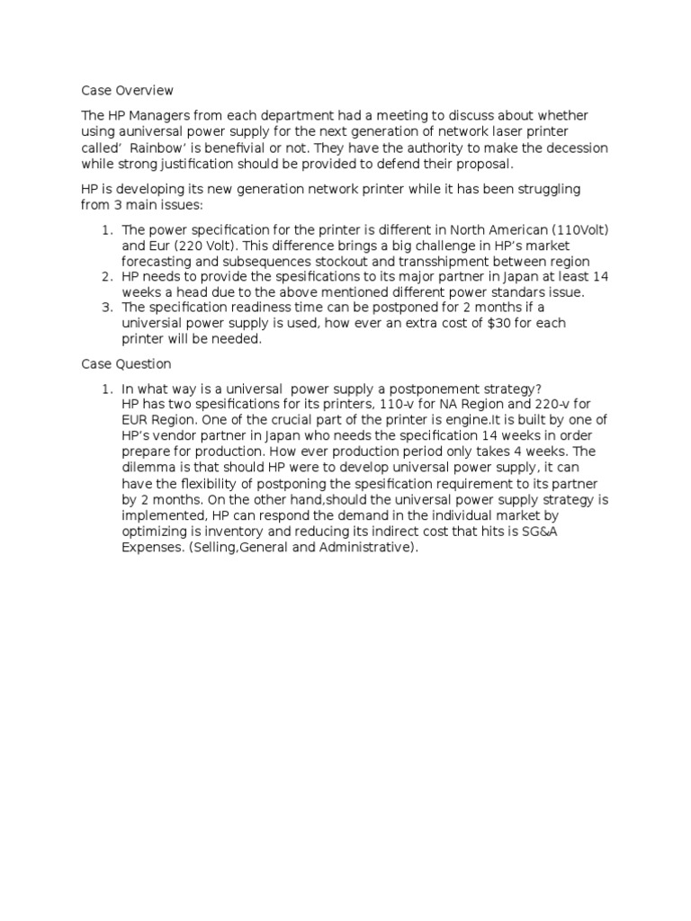 Case Overview HP Chap.11 | PDF | Hewlett Packard | Inventory