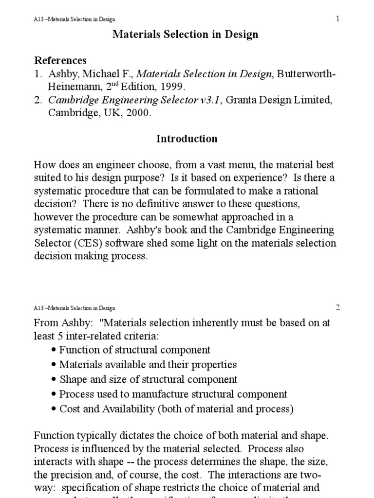 A13: Material Selection in Design | PDF | Strength Of Materials | Buckling