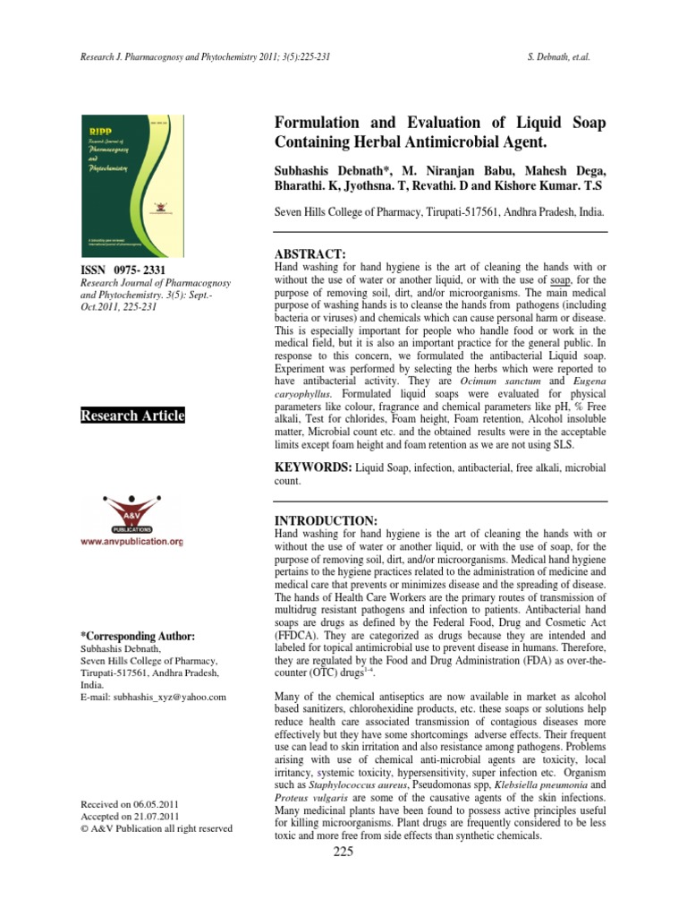 Formulation and Evaluation of Liquid Soap Containing Herbal ...