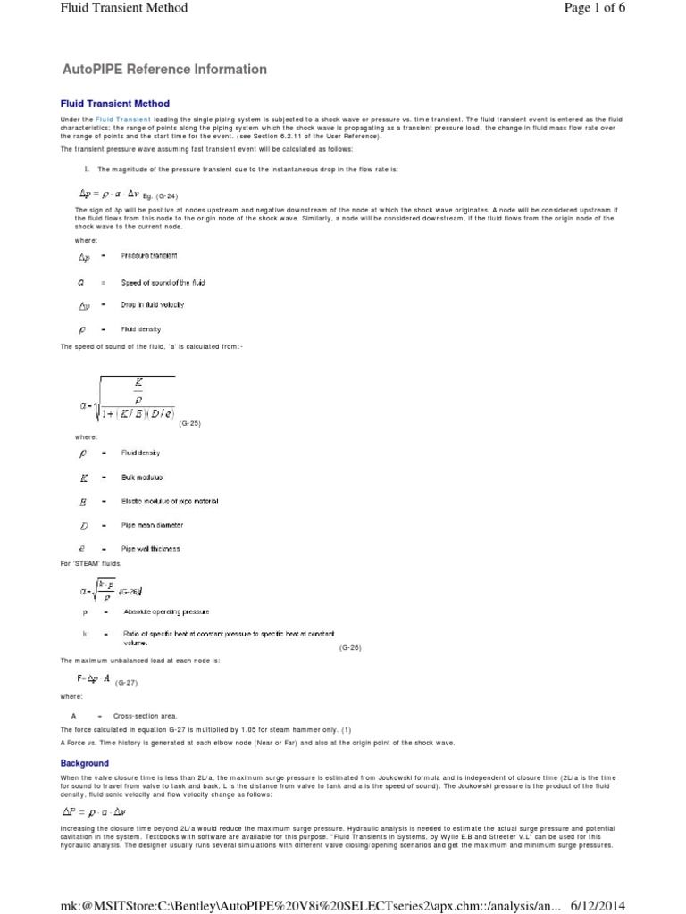 Autopipe Reference Information: Fluid Transient Method | PDF | Pressure | Fluid Dynamics