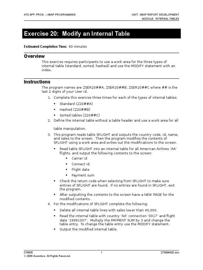 Exercise 20 Modify An Internal Table | PDF