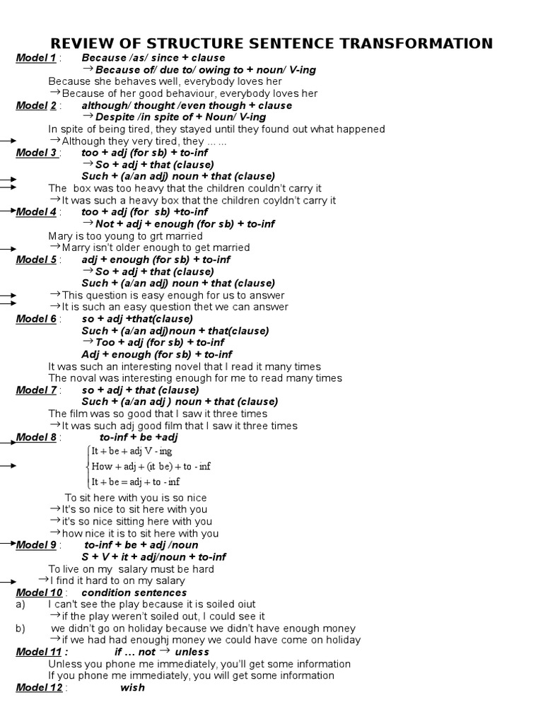 Review of Structure Sentence Transformation | PDF | Sentence ...