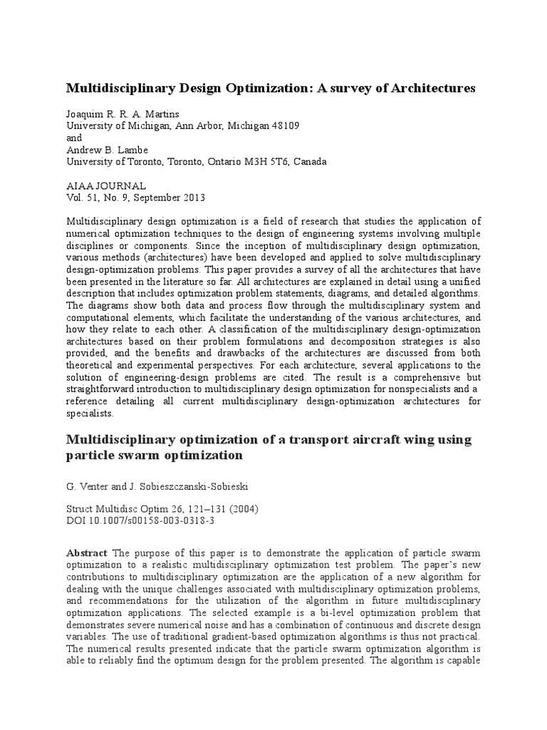 Multidisciplinary Design Optimization: A Survey of Architectures | PDF ...