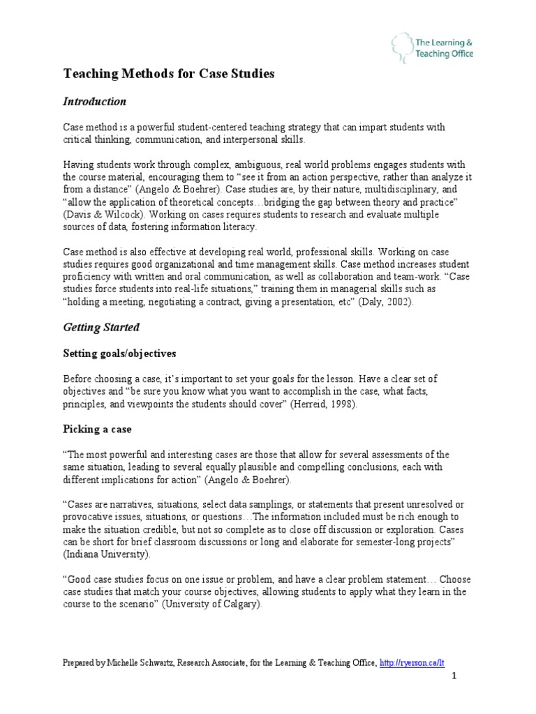 Case Study Method 1 | PDF | Case Study | Classroom