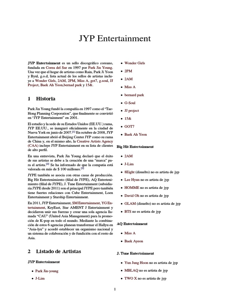 JYP Entertainment | PDF | Seúl | Industria de la música