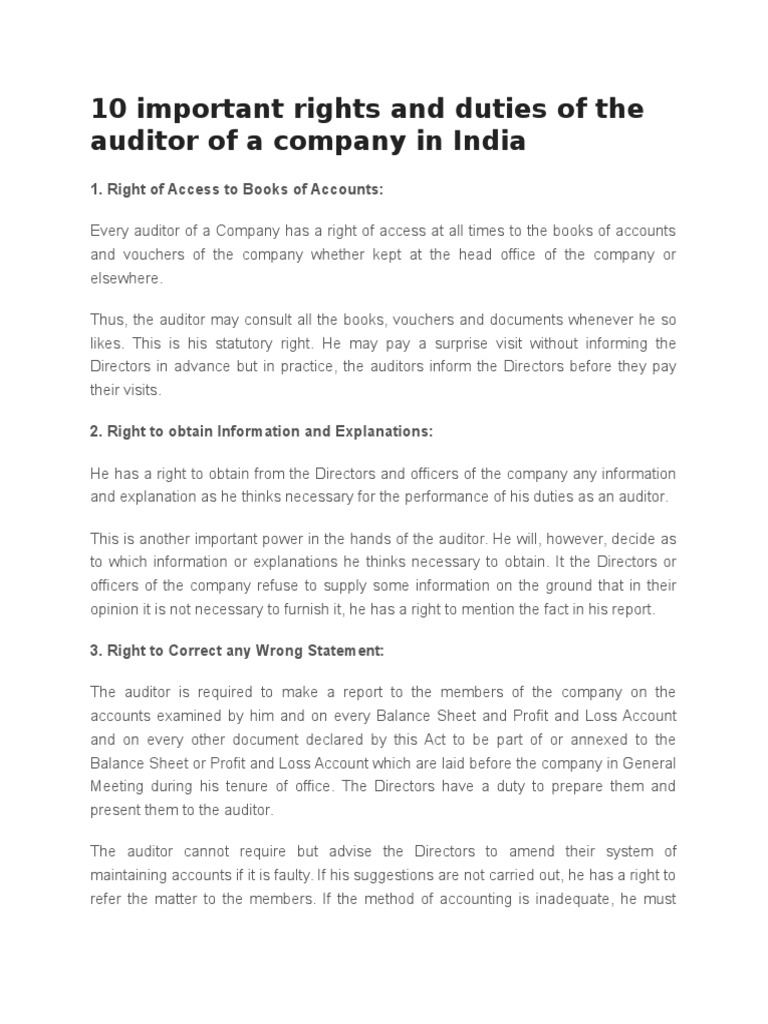 10 Important Rights and Duties of The Auditor of A Company in India ...