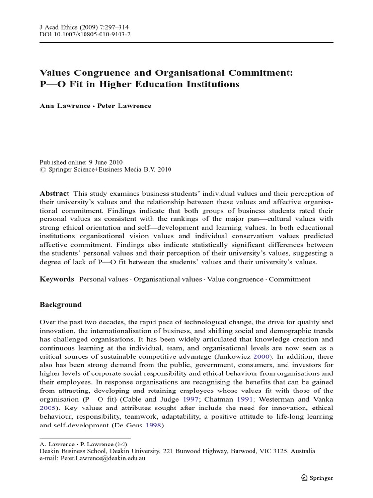 Values Congruence and Organizational Commitment | PDF | Organizational ...