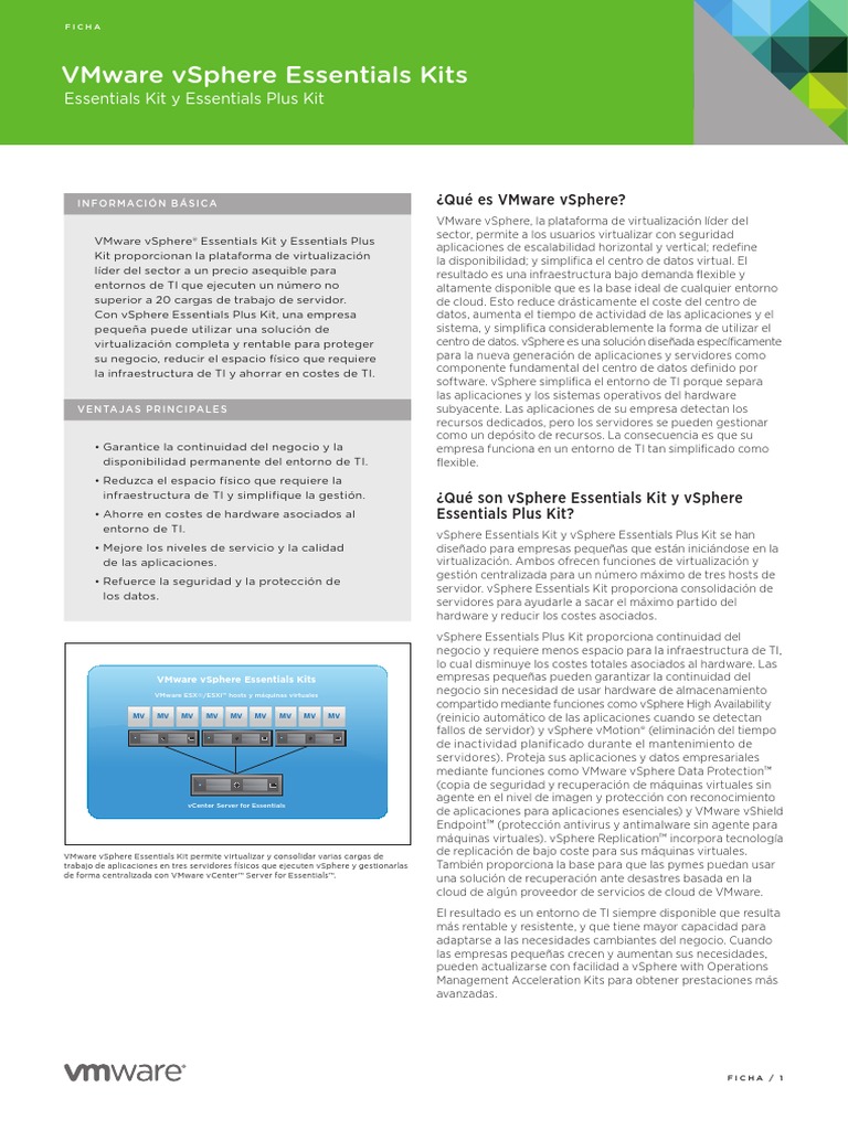 Vmware Vsphere Essentials Plus Datasheet | PDF | V Mware | Plataforma ...