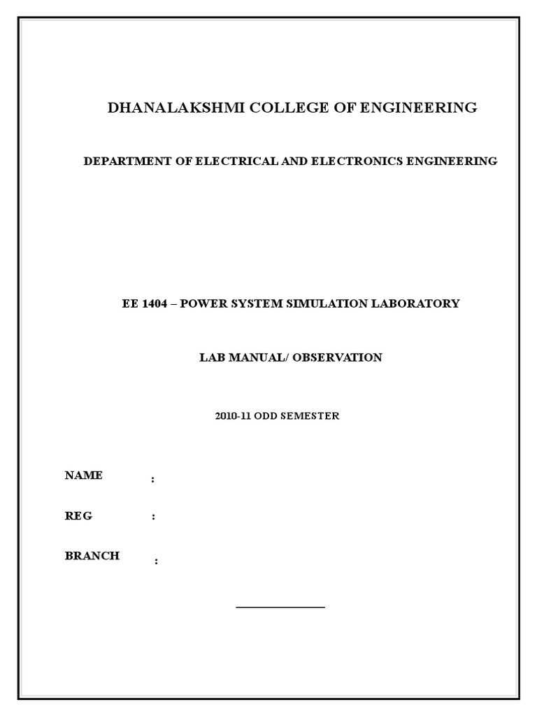Power System Simulation Lab Manual | PDF | Steady State | Electric ...