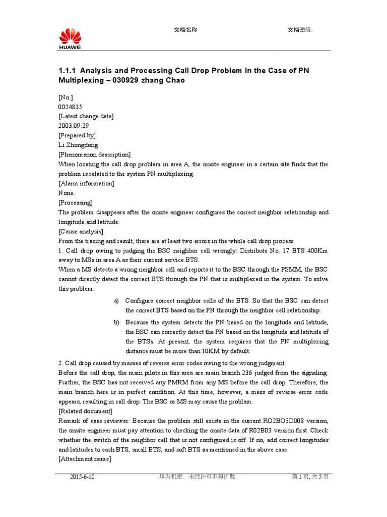 1.1.1 Analysis and Processing Call Drop Problem in The Case of PN Multiplexing - 030929 Zhang ...