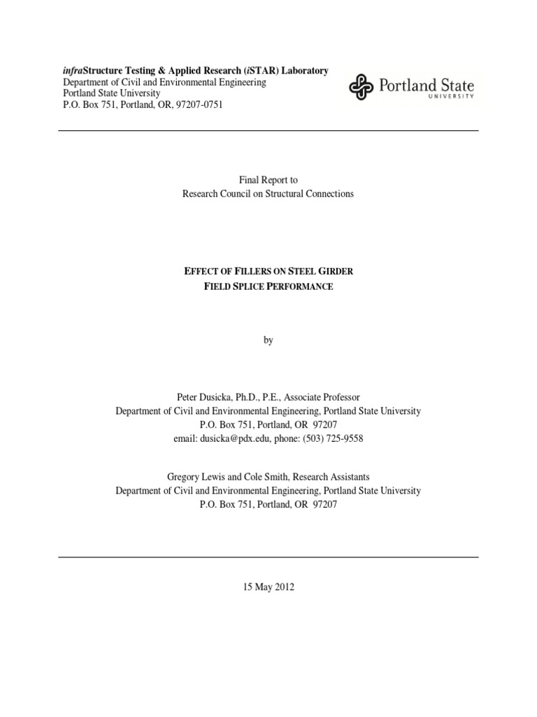 Effect of Fillers On Steel Girder Field Splice Performance | Download ...