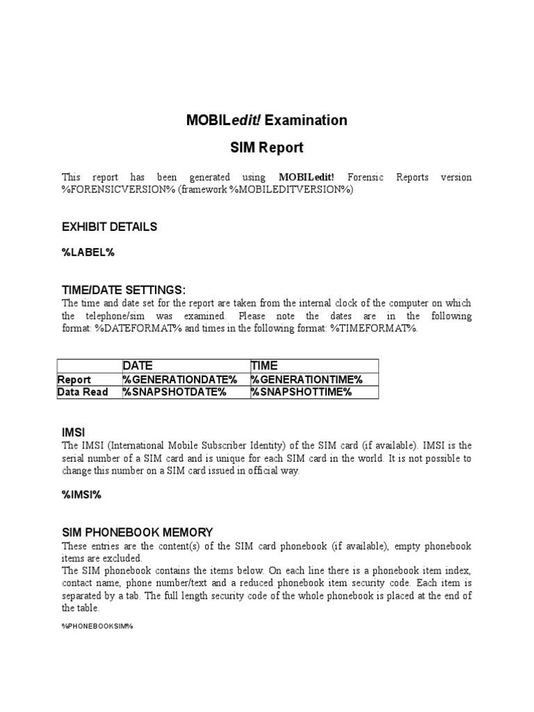 Template For SIM - English | PDF | Subscriber Identity Module | Short ...