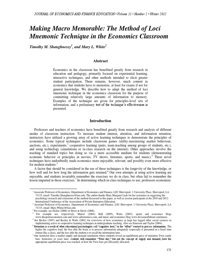 Making Macro Memorable: The Method of Loci Mnemonic Technique in The ...