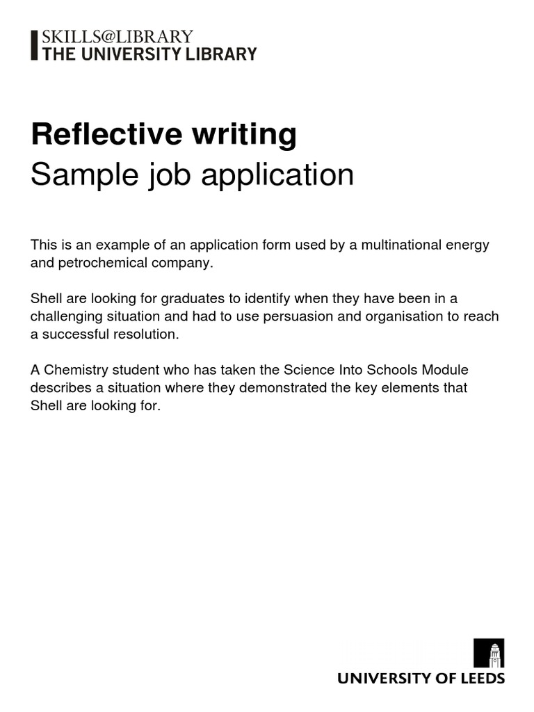 Reflective Writing: Sample Job Application | PDF | Persuasion | Leadership