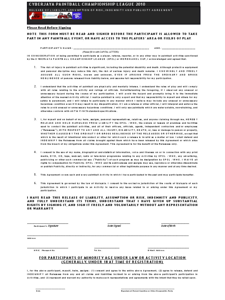 CPCL - WHC Indemnity Form | PDF