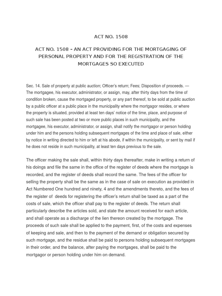 Petition For Extra Judicial Foreclosure of Chattel | PDF | Mortgage Law ...