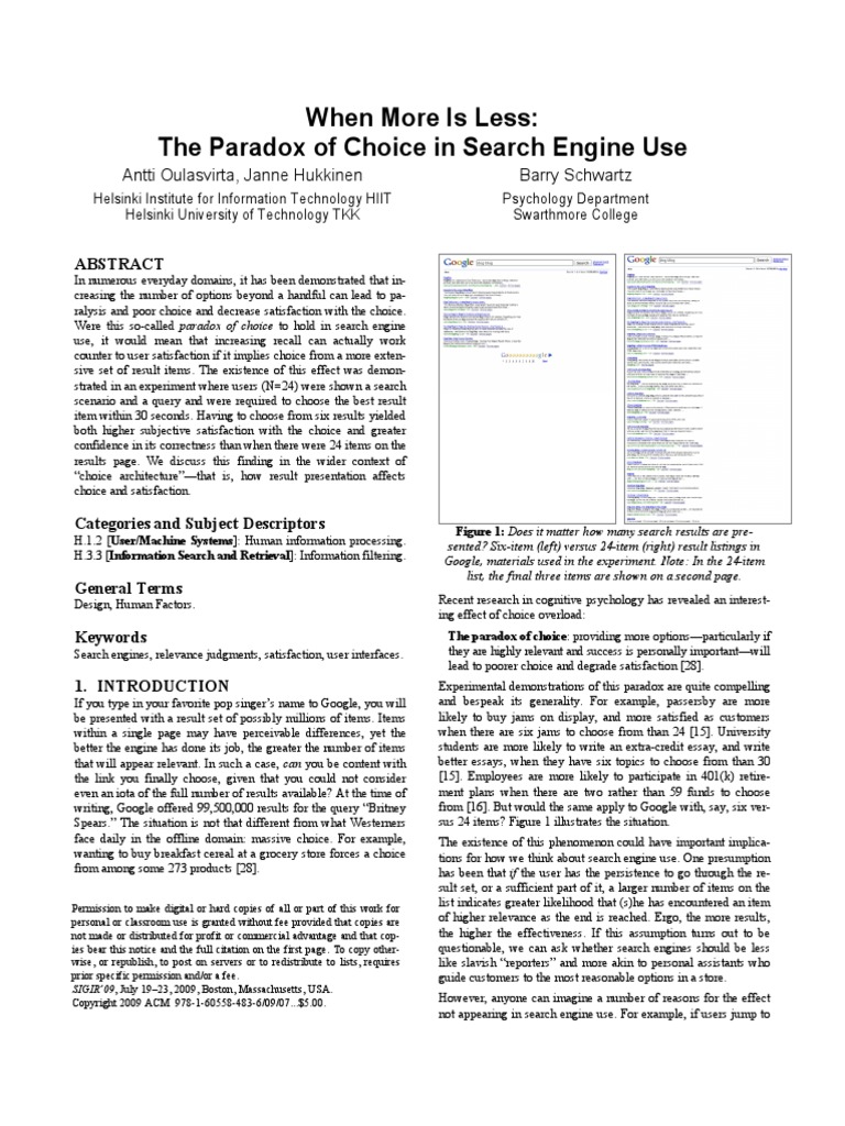 Abstract - Paradox of Choice | PDF | Choice | Experiment
