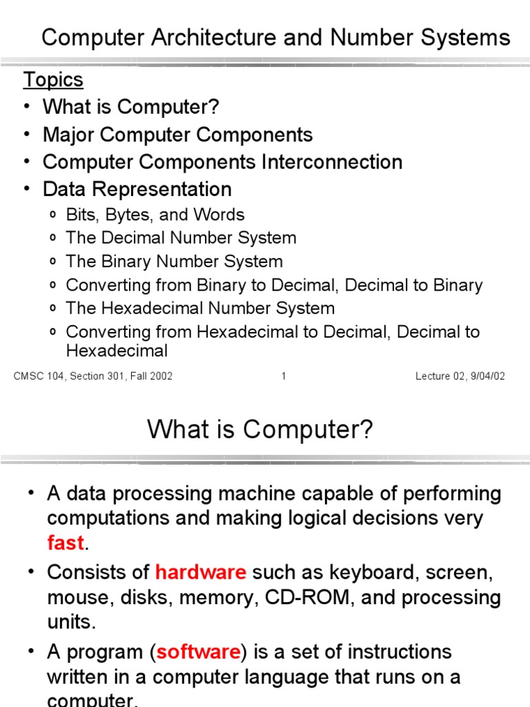 Computer Architecture and Number Systems | PDF | Computer Data Storage ...