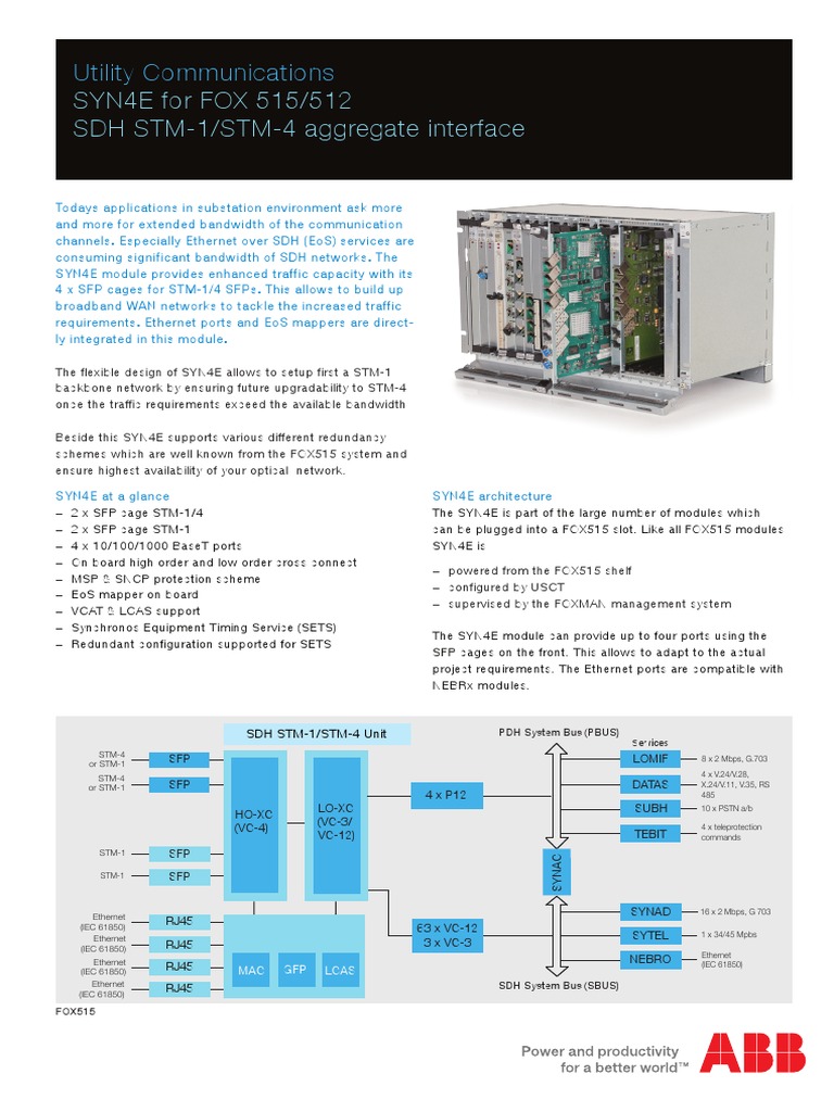 SYN4E For FOX 515/512 SDH STM-1/STM-4 Aggregate Interface: Utility ...