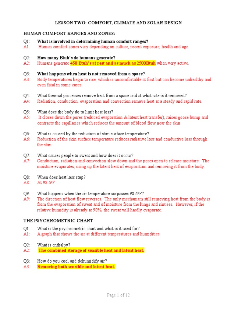 Lesson Two: Comfort, Climate and Solar Design Human Comfort Ranges and ...
