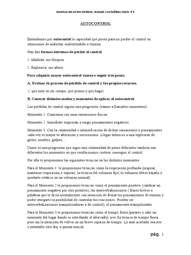 Resumen Autocontrol | PDF | Sicología | Science