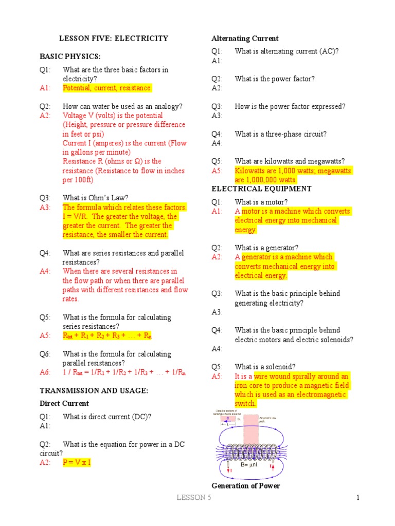 Lesson Five: Electricity Basic Physics: Alternating Current | PDF ...