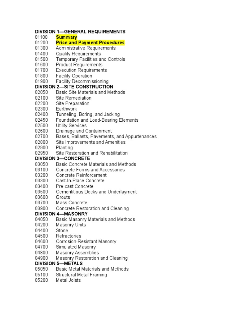 CSI Master Format | PDF