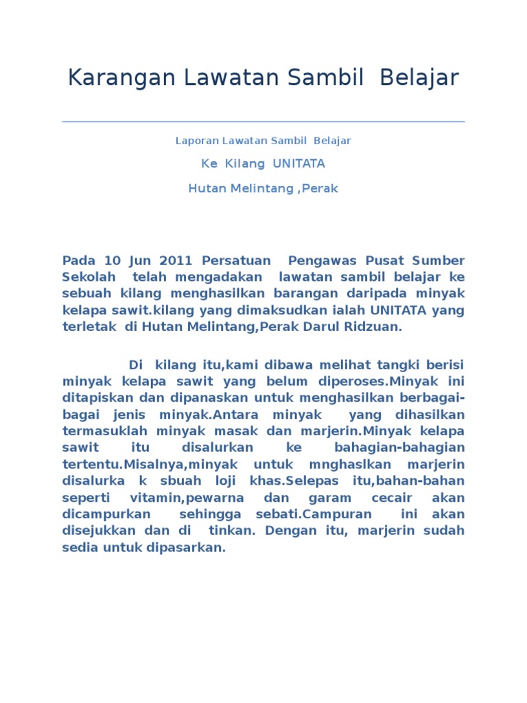 Karangan Lawatan Sambil Belajar Pdf