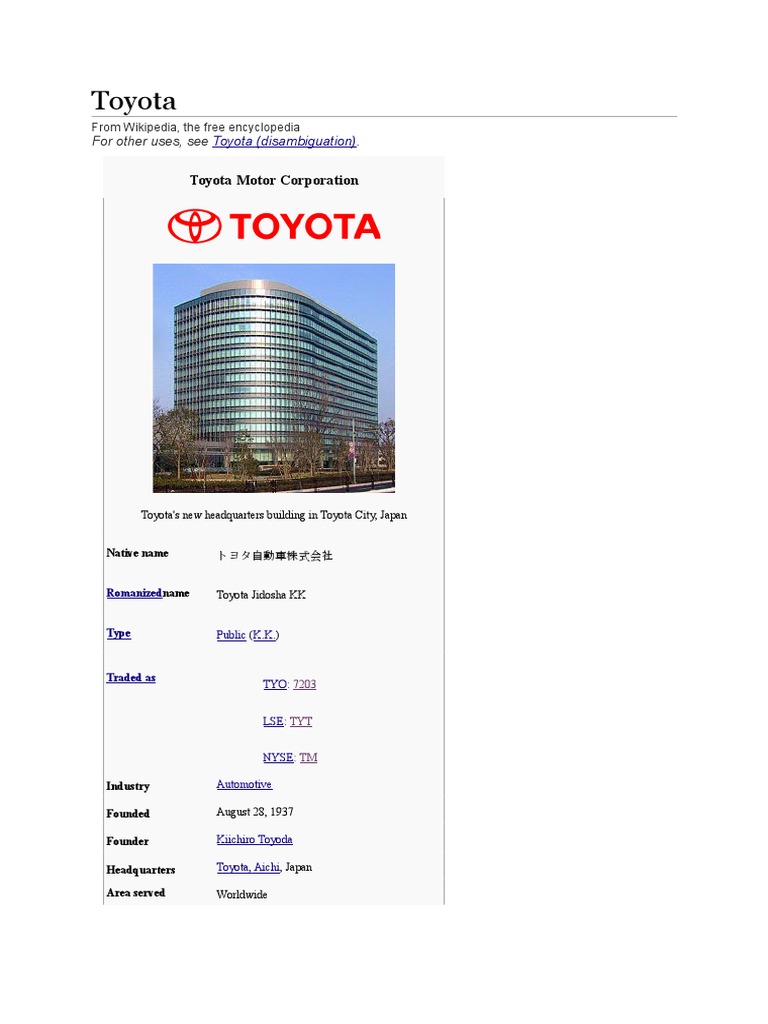 Overview of Toyota Motor Corporation | PDF | Business