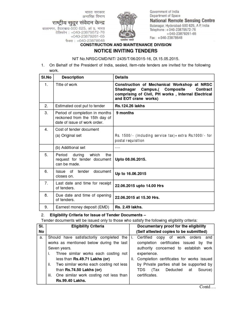 Notice Inviting Tenders: Contd | Download Free PDF | Banks | Deposit ...