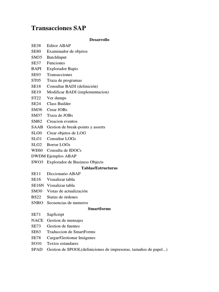 Transacciones SAP | PDF