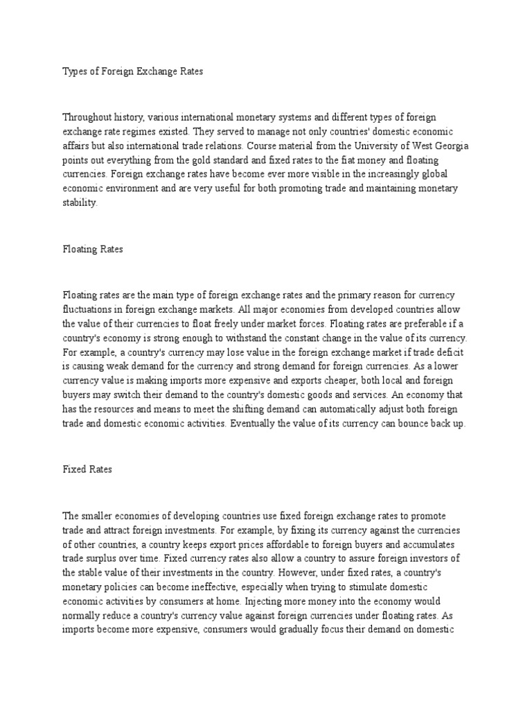 Types of Foreign Exchange Rates | PDF | Fixed Exchange Rate System ...