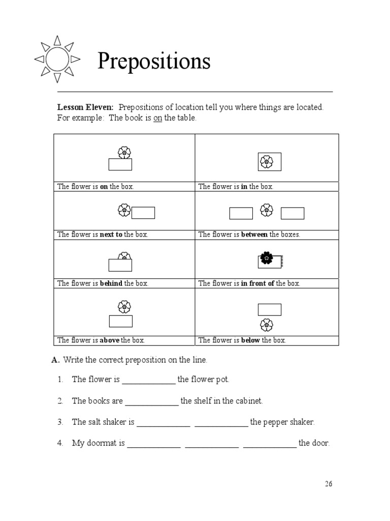 Prepositions: Lesson Eleven: Prepositions of Location Tell You Where ...