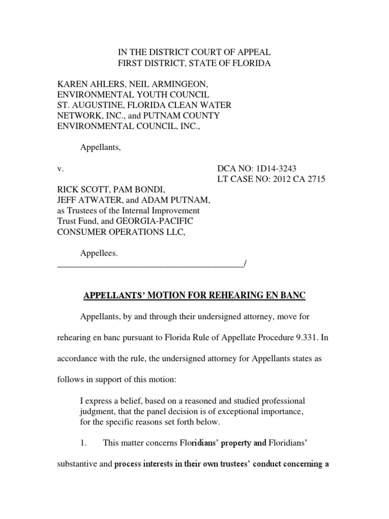 Appellants' Motion For Rehearing en Banc | PDF | Supreme Courts | Appeal