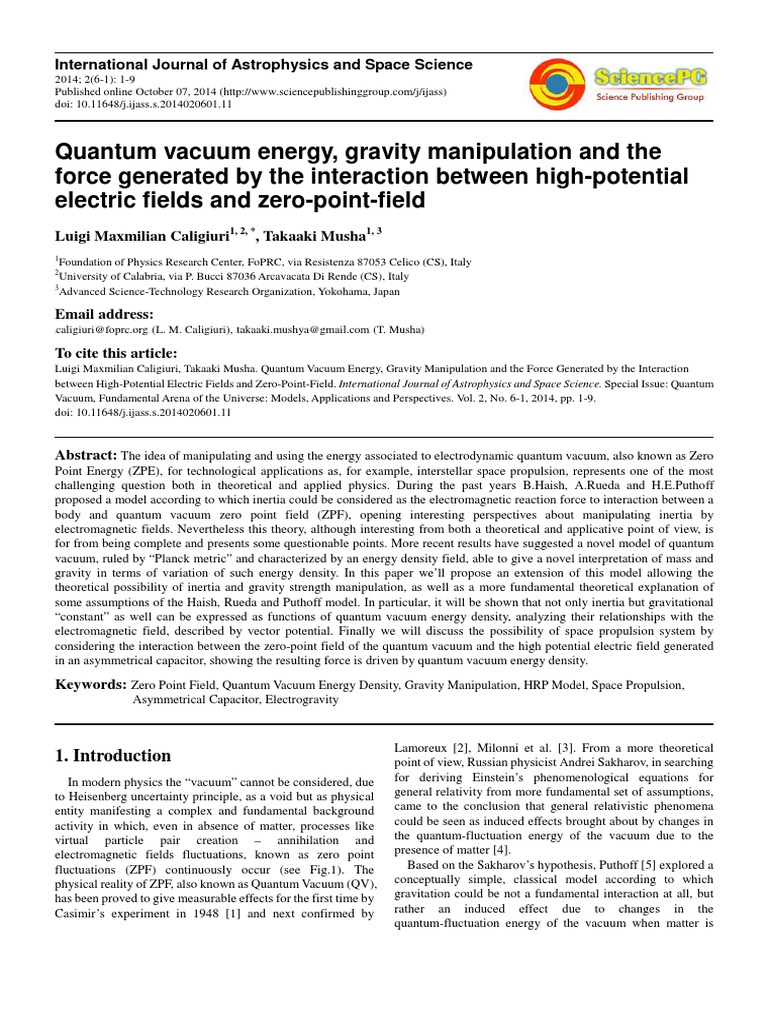 Quantum Vacuum Energy, Gravity Manipulation and The Force Generated by ...