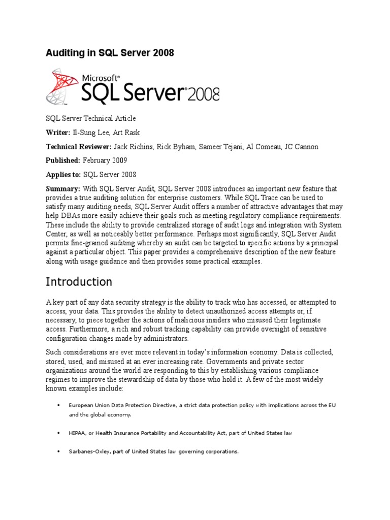 Auditing in SQL Server 2008 | PDF | Microsoft Sql Server | Database ...