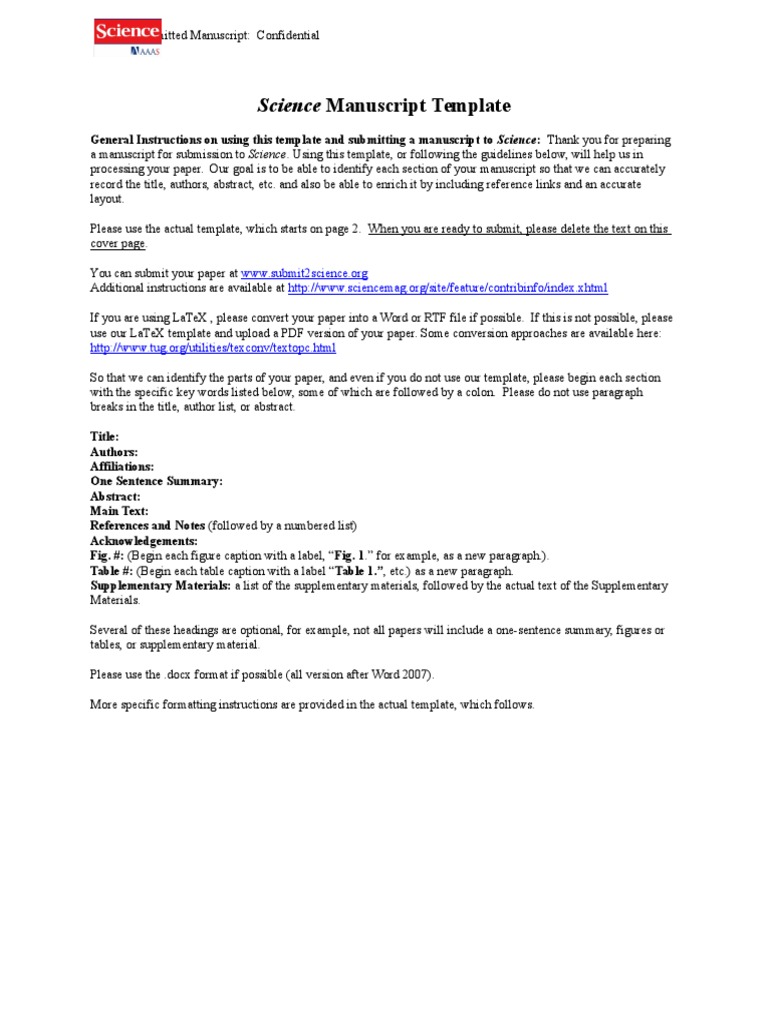 Science Manuscript Word Template | PDF | Citation | Paragraph