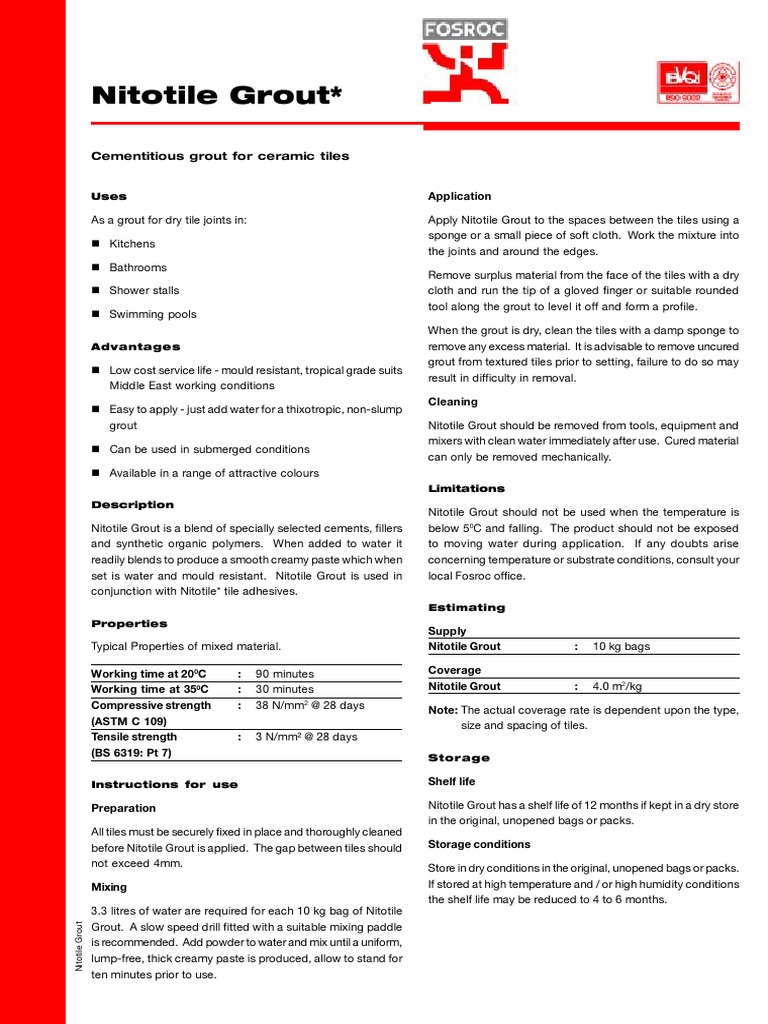 Nitotile Grout: A Technical Product Specification and Application Guide for Cementitious Tile ...