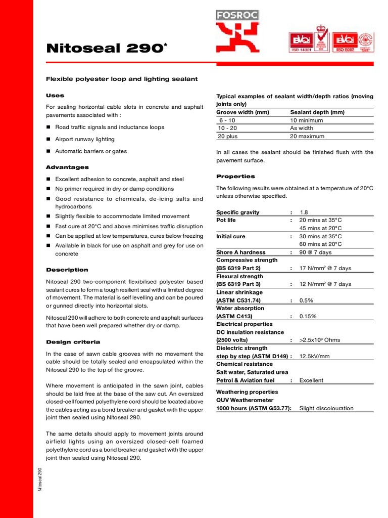 Nitoseal 290 | PDF | Road Surface | Concrete