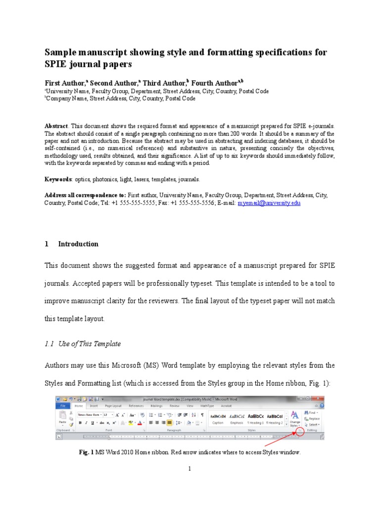 Sample Manuscript Template | PDF | Citation | Text