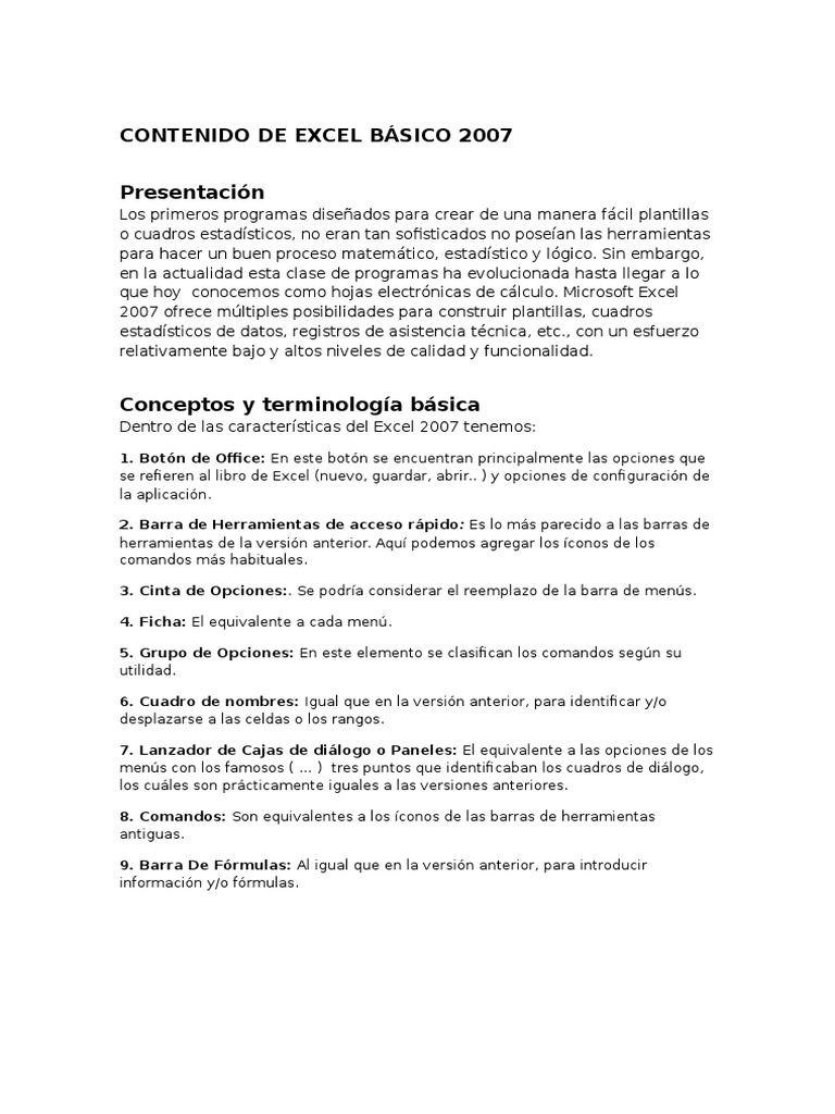 Manual de Excel Básico 2007 | PDF | Hoja de cálculo | Microsoft Excel