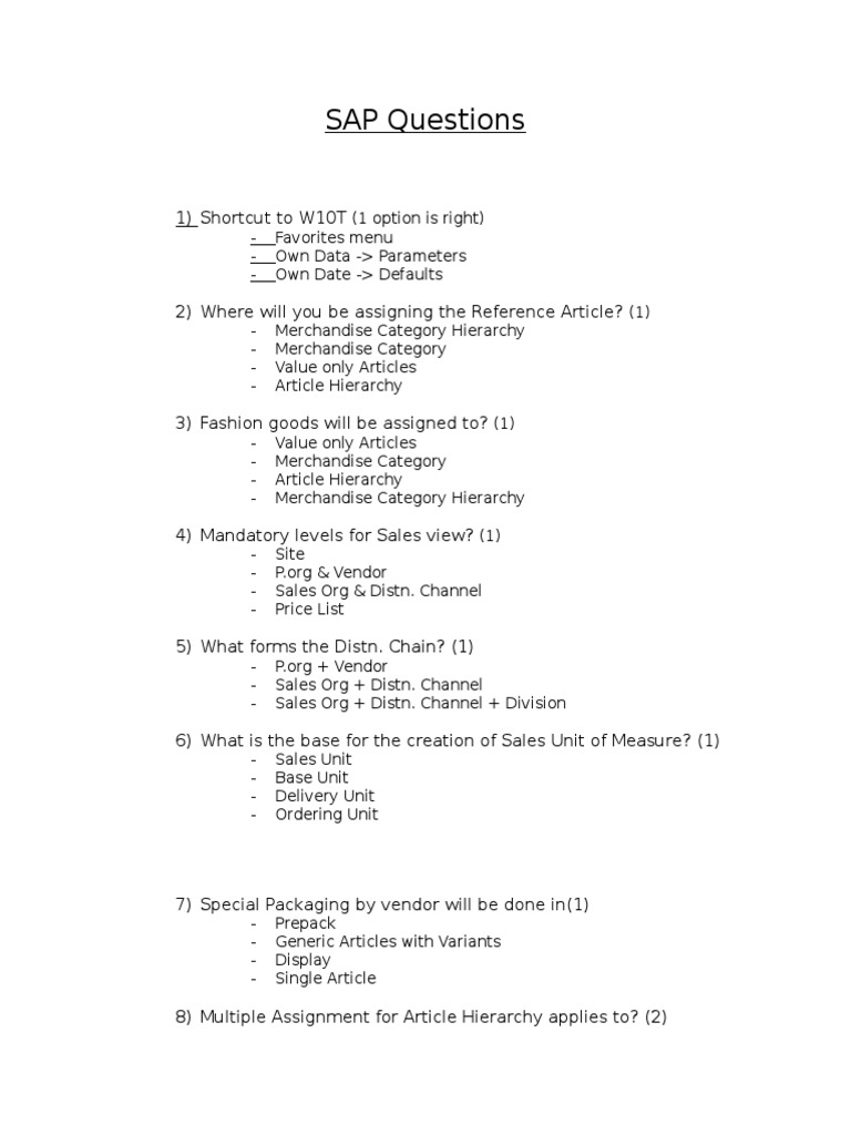 SAP Questions | PDF