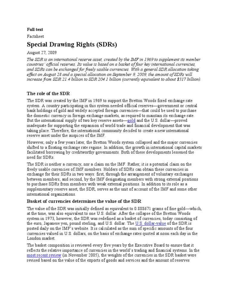 Special Drawing Rights (SDRS) : The Role of The SDR | PDF | Special ...