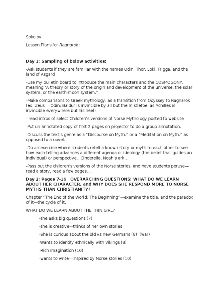 Lesson Plans For Ragnarok | PDF | The Pilgrim's Progress | Mythology