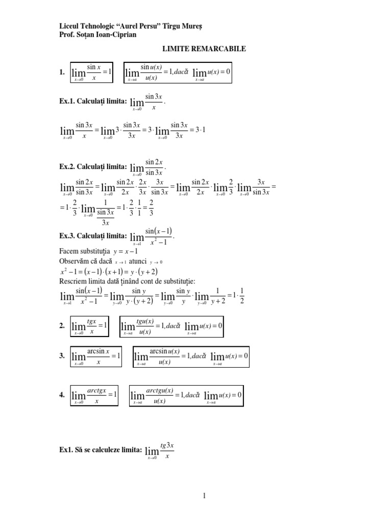 Limite Remarcabile Cls Xi | PDF