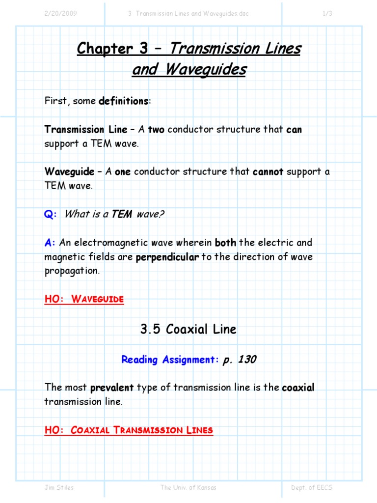 All About Trnasmission Lines and Waveguides PDF | PDF | Coaxial Cable | Transmission Line