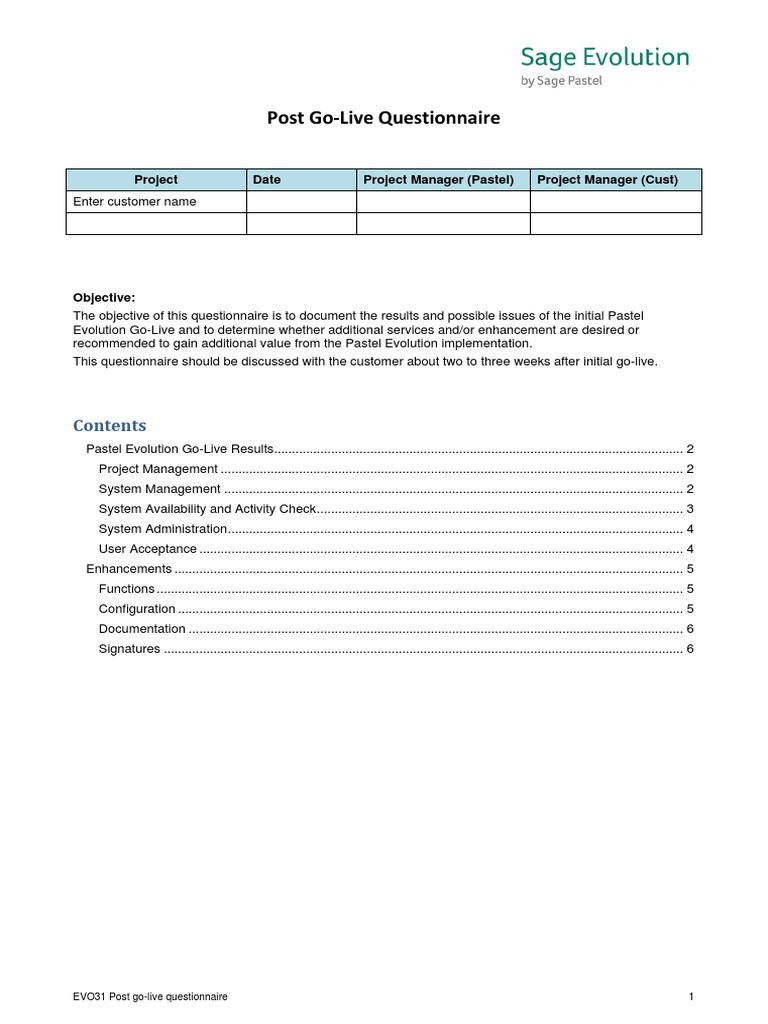Post Go-Live Questionnaire | PDF | Databases | Business Process