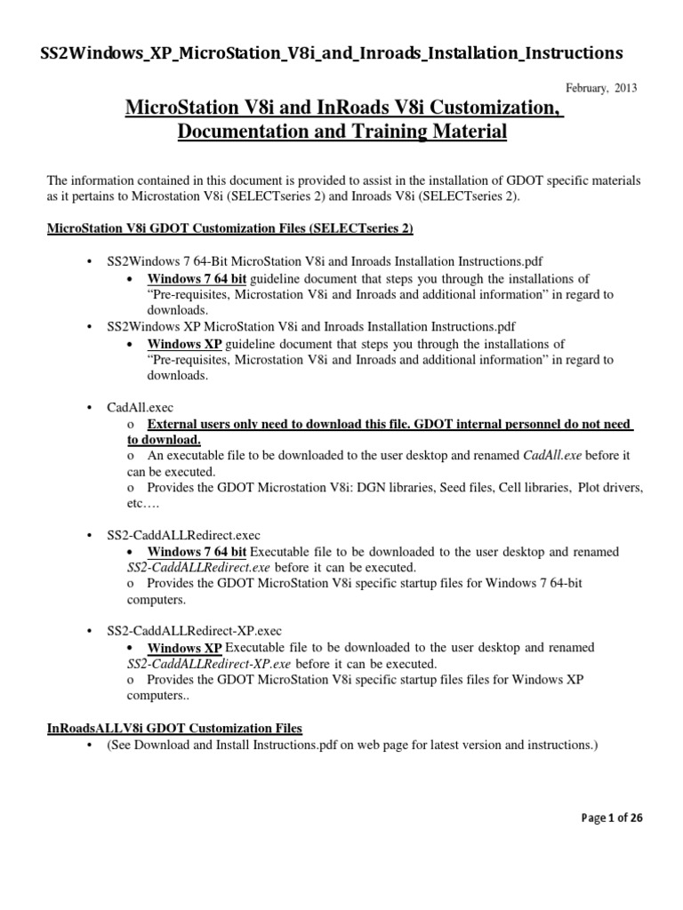 MicroStation V8i & InRoads SS2 Install Guide | PDF | Installation (Computer Programs ...
